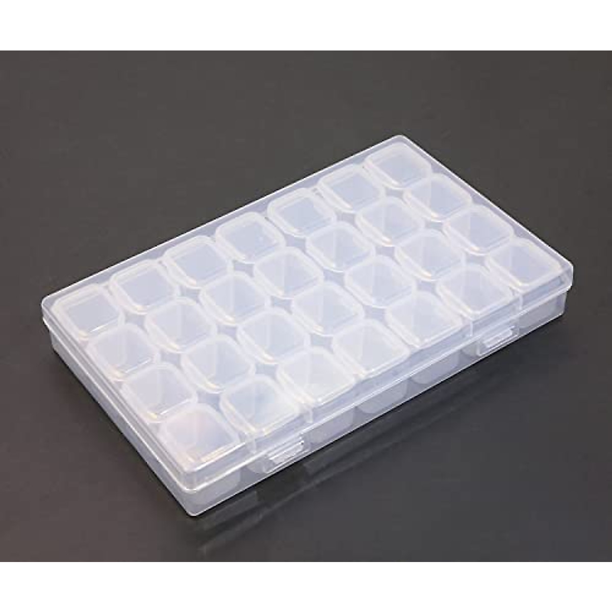 ONLYKXY 2 Pack 56 Slots Plastic Small Clear Storage Box 28 Compartments Organization Boxes with Cover for DIY Art Craft Nail Tip Drill Jewelry Earring Beads Fishing Tackle Empty Case Diamond Painting Storage Containers (White)