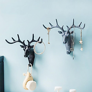 UVKDEENK 3pcs Moose Wall Hanging Hooks, Deer Head Hooks, Vintage Deer Hooks Decorative Wall Hanging Rustic Shabby Kitchen Bedroom Bathroom Towel Coat Hooks (Black)