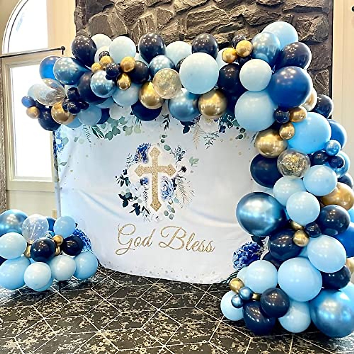 Navy Blue Gold Balloon Garland Arch Kit, 109Pcs Royal Blue Light Baby Blue and Metallic Gold Balloons with Crown Foil Balloon for Graduation Rams Birthday Baby&Bridal Shower Gender Reveal Wedding Bachelorette Anniversary Party Background Decorations
