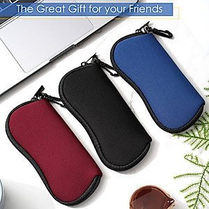Flutesan 3 Pieces Sunglasses Soft Case Portable Neoprene Zipper Eyeglass Case Ultra Light Sunglasses Safety Pouch Glasses Case with Clip