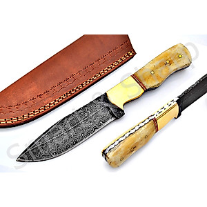 Smart & Sharp Custom Handmade Damascus Steel Hunting Knife/Skinning Knife AA-17285 (Natural Bone)