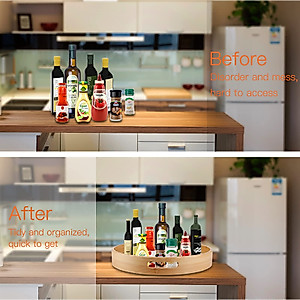 Lazy Susan Organizer 14 inch, Bamboo Lazy Susan for Table, Kitchen Turntable Organizer with Double Handles, Round Wood Rotating Turntable Spice Organizer for Countertop Cabinet or Pantry