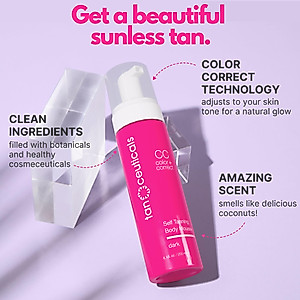 Tanceuticals CC Self Tanning Body Mousse - Dark Self Tanner - Color Correcting & Natural-Looking - Healthy Ingredients & Fresh Coconut Scent Give Instant, Long-Lasting Sunless Tan - 6.7 oz (Dark)