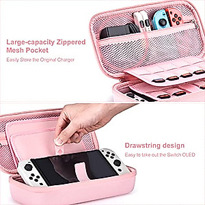 innoAura Switch OLED Accessories Bundle 18 in 1 Switch Bundle with Switch Case, Switch Game Case, Switch OLED Screen Protector, Switch Stand, Switch Thumb Grips (Pink)