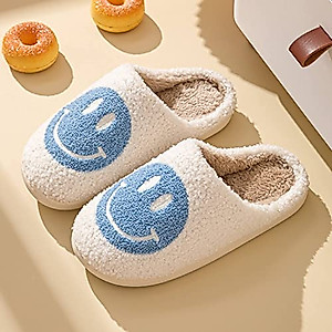 FACAXEDRE Smile Face Slippers for women and Men, Smile Slides Open Toe, Cloud Slides Comfy Anti-Slip Pillow Slides, Spa Shower Sandals Women Non Slip House Shoes for Unisex Slippers Blue 6.5-7.5