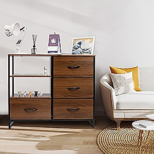 CONNOO Fabric Dresser with 4 Drawers and 2 Side Shelf, Lightweight Industrial Storage Unit Organizer for Entryway, Bedroom, Nightstand, Office, Kitchen