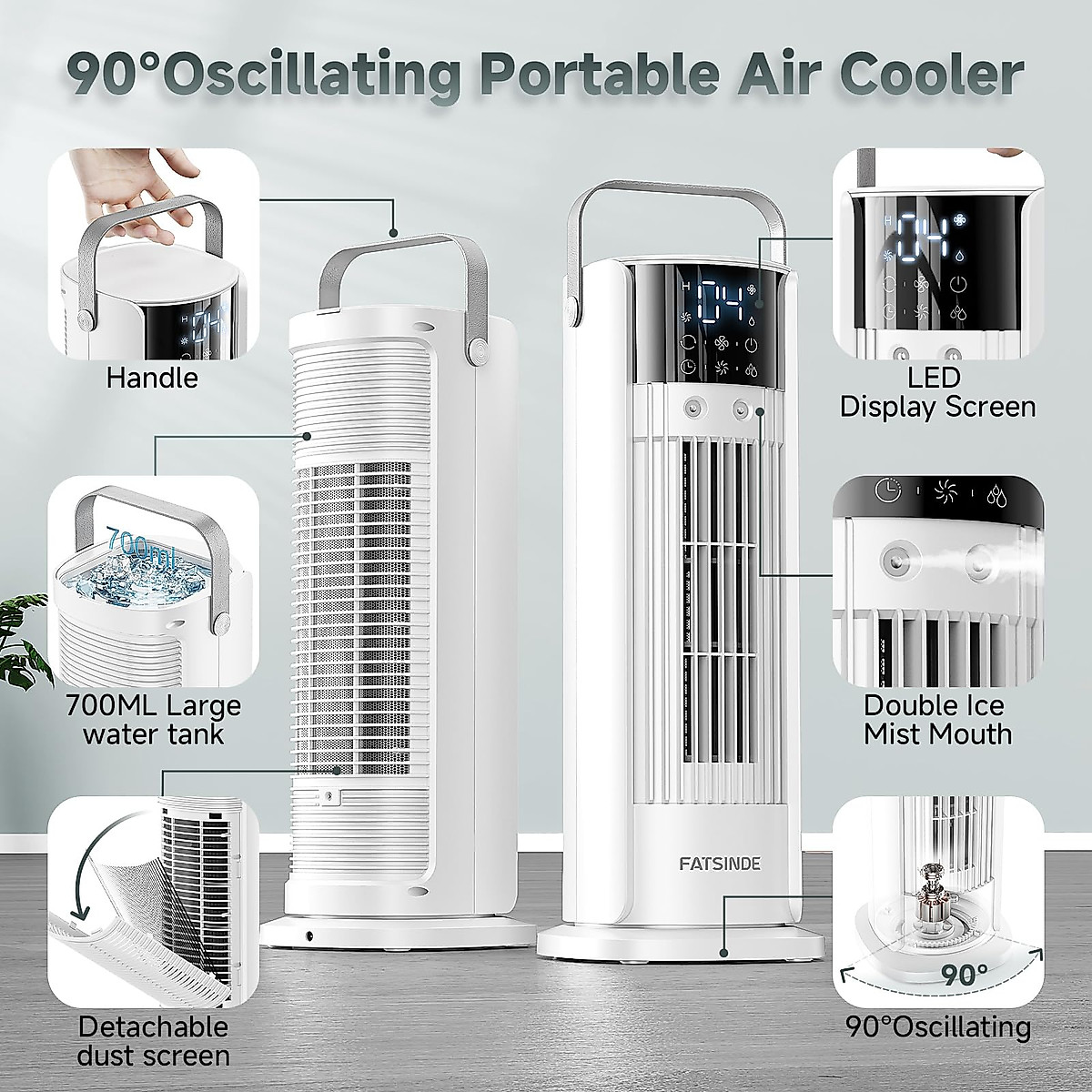 Portable Air Conditioner Tower Fan, 16" Evaporative Air Cooler with Remote, 90° Oscillating & 4 Wind Speeds, Cool Mist & 2-10H Timer, Touch Screen Cooling fan Air Conditioner for Room Office Camping