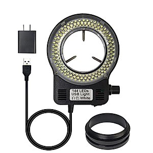 144 64 LED Ring Light Illuminator for Stereo Microscope, Adjustable Ring Light Lamp Industry Monocular Binocular Trinocular Soldering Stereo Repairing Microscope Video Camera (64 LED Detachable Plug)