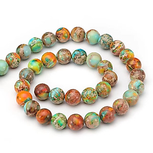 Youngbling Natural Gemstone Beads for Jewelry Making,8mm Orange Imperial Jasper Polished Round Smooth Stone Beads,Genuine Real Stone Beads for Bracelet Necklace 15 Inch