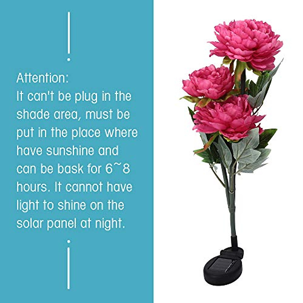 Solar Rose Flower Light LED 3 Heads Simulation Peony Decorative Lights for Home Garden Lawn Yard Balcony Party Decor