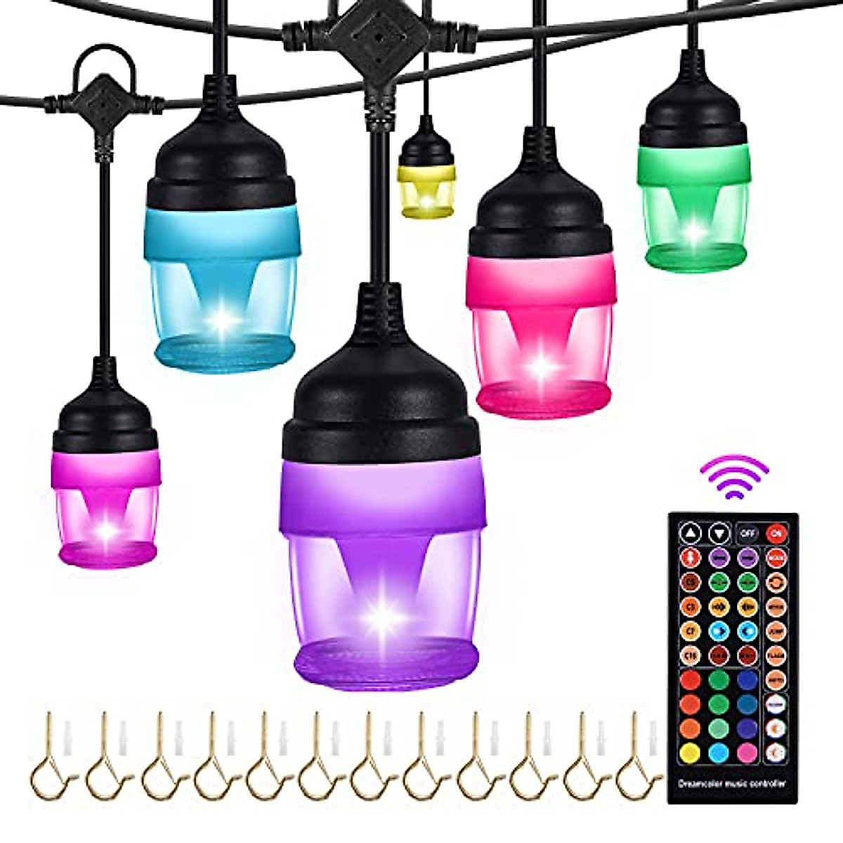 Outdoor String Lights LED Waterproof RGB Dimmable Colored Music Sync ...
