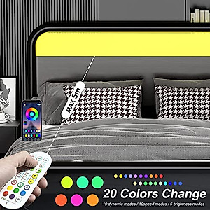 HOMBCK Full Size Bed Frame with Headboard, Metal Bed Frame Full with LED Lights, Heavy Duty Metal Slats, No Box Spring Needed, Noise Free, Easy Assembly, Black