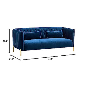 Amazon Brand – Rivet Frederick Mid-Century Channel Tufted Velvet Sofa Couch, 77.5"W, Navy Blue