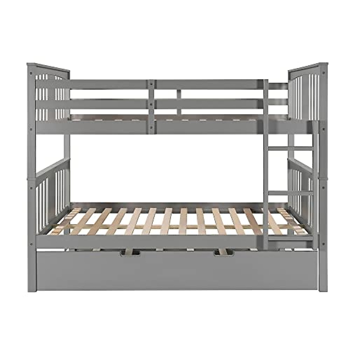 LCH Bunk Bed,Full Over Full Size Bunk Bed with Twin Size Trundle and Ladder for Bedroom,Guest Room and Dorm,Mutifunctional Bunk Bed for Kids,Adults,Teens,No Box Spring Needed,Gray