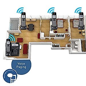 Panasonic Cordless Phone System with Answering Machine, One-Touch Call Block, Enhanced Noise Reduction, Talking Caller ID and Intercom Voice Paging - 4 Handsets - KX-TGF544B (Black)