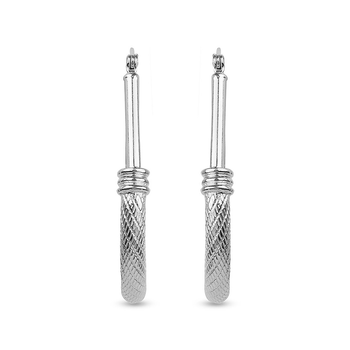 LeCalla Sterling Silver Hoop Earrings Classic Diamond-Cut Italian Design Textured High-Polish Oval Hoops Earring for Women 35mm