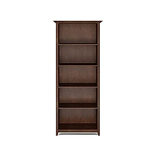 SIMPLIHOME Amherst SOLID WOOD 70 inch x 30 inch Transitional 5 Shelf Bookcase in Russet Brown with 5 Shelves, for the Living Room, Study and Office