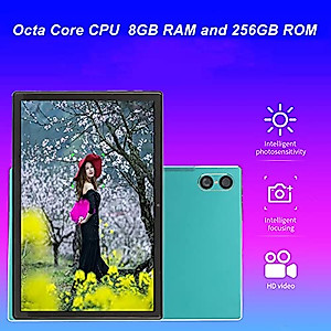 Android 12 Tablet 10 Inch Tablet, Octa Core CPU 8GB RAM 256GB ROM, 1960x1080 10 inch IPS Screen, 7000mAh Battery, 8MP and 16MP Cameras, Green