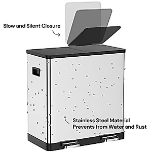 SunsGrove Trash Can 60L/16 Gallon Dual Trash Bin Recycle Bin with Dual Compartments Stainless Steel Step Garbage Can with Soft-Close Lid & Foot Pedals Recycling Bin for Kitchen/Office