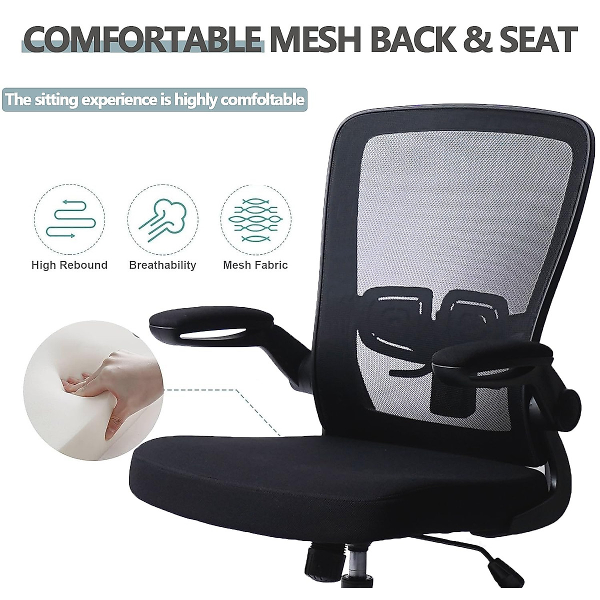 KLASIKA Desk Chairs with Wheels, Ergonomic Mesh Office Chair Adjustable Height and Swivel Lumbar Support Home Office Chair with Flip Up Armrests, Set of 4