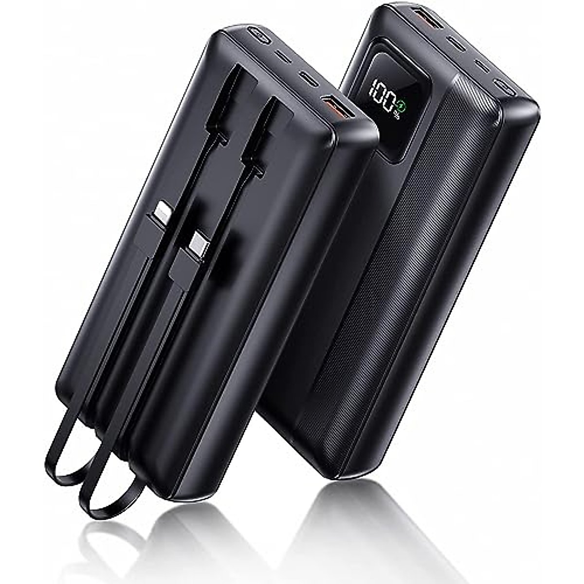 Power-Bank-Portable-Charger - 40000mAh Power Bank Support PD 30W and QC4.0 Fast Charger with Built-in 2 Output Cable and LED Display for iPhone and Android Phones and Most Electronic Devices
