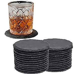 MAPRIAL 24 Pieces Slate Coasters, 4 Inch Round Coasters for Drinks Rustic Coasters Set Black Stone Coasters Bulk with Anti-Scratch Backing for Bar, Housewarming Gifts, DIY, Home Decor, Table, Cup