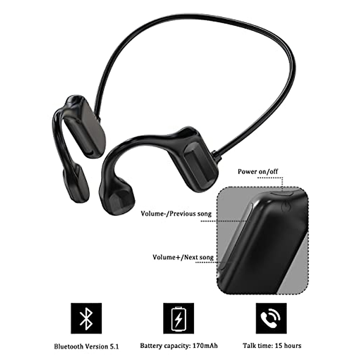 CHIMNE Bone Conduction Bluetooth Open-Ear Headphones -Sweat Resistant Wireless Headphones for Exercise and Running