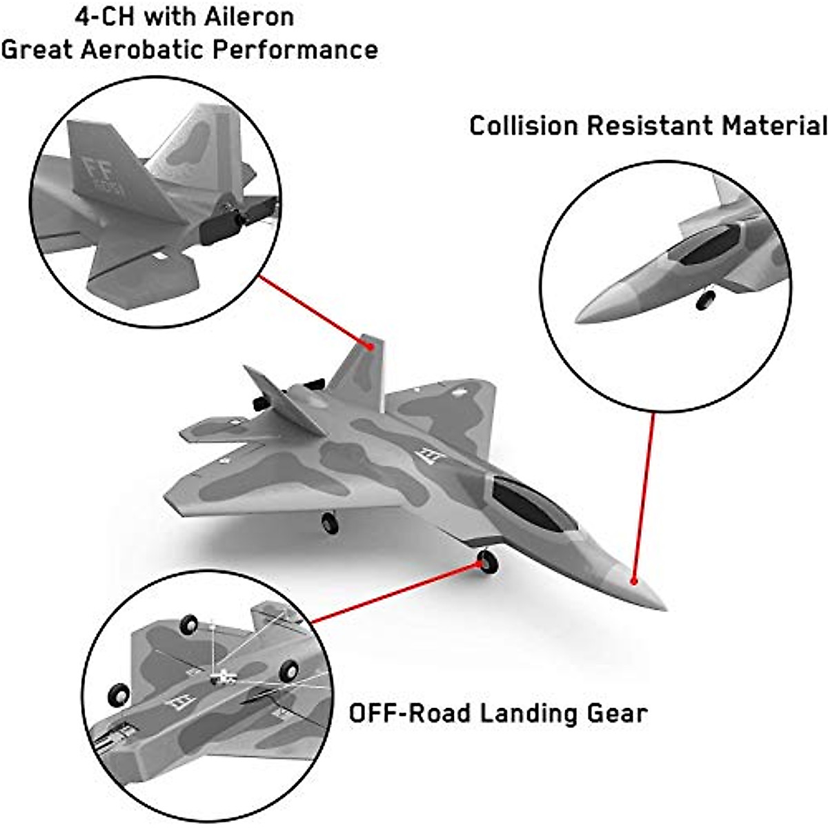 Top Race Remote Control Jet – Advanced F-22 Raptor Model RC Fighter Jet with Range Over 300 ft. – Battery Powered 4 Channel RC Plane with 6 Axis Gyro for Acrobatics
