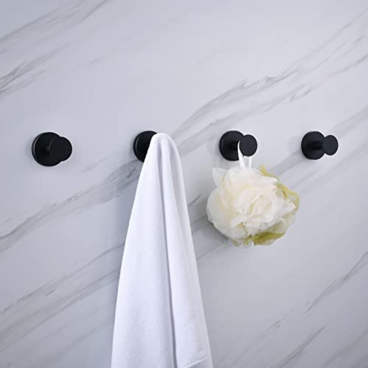 Gudetap Bathroom Towel Hook 4Pack Matte Black Robe Clothes Hook SUS 304 Stainless Steel Wall Mount Storage Hook for Bathroom Kitchen Modern Hotel Style GTA0629B