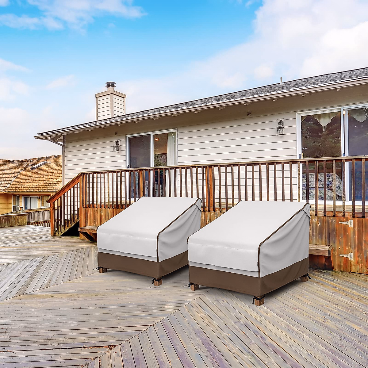 MR. COVER Patio Chair Covers Waterproof for 35-38 Inch Outdoor Chairs, Sturdy 600D Polyester & Double-Stitched Seams, Beige (2-Pack)