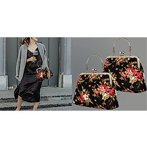Abuyall Crossbody Tote Bag Floral Satchel Purse Handbag for Women Black-flower