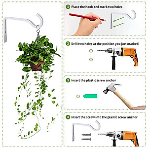 YIBOT 6 Inch Heavy Duty Outdoor Plant Hangers for Hanging Baskets, Iron Hanging Plant Holder,Metal Plant Hooks Plant Wall Hooks for Hanging Lantern, Bird Feeder(2 Pack,White)