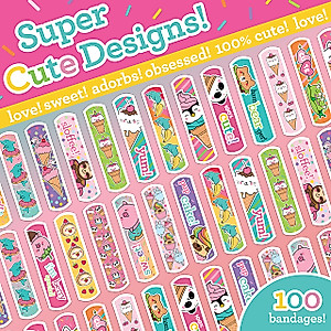 Yummy Animal Kids Bandages, 100 ct Super Cute Designs | Wear Like Stickers, Adhesive Bandages for Minor Cuts, Scrapes, Burns. Easter Basket Stuffers for Kids & Toddlers