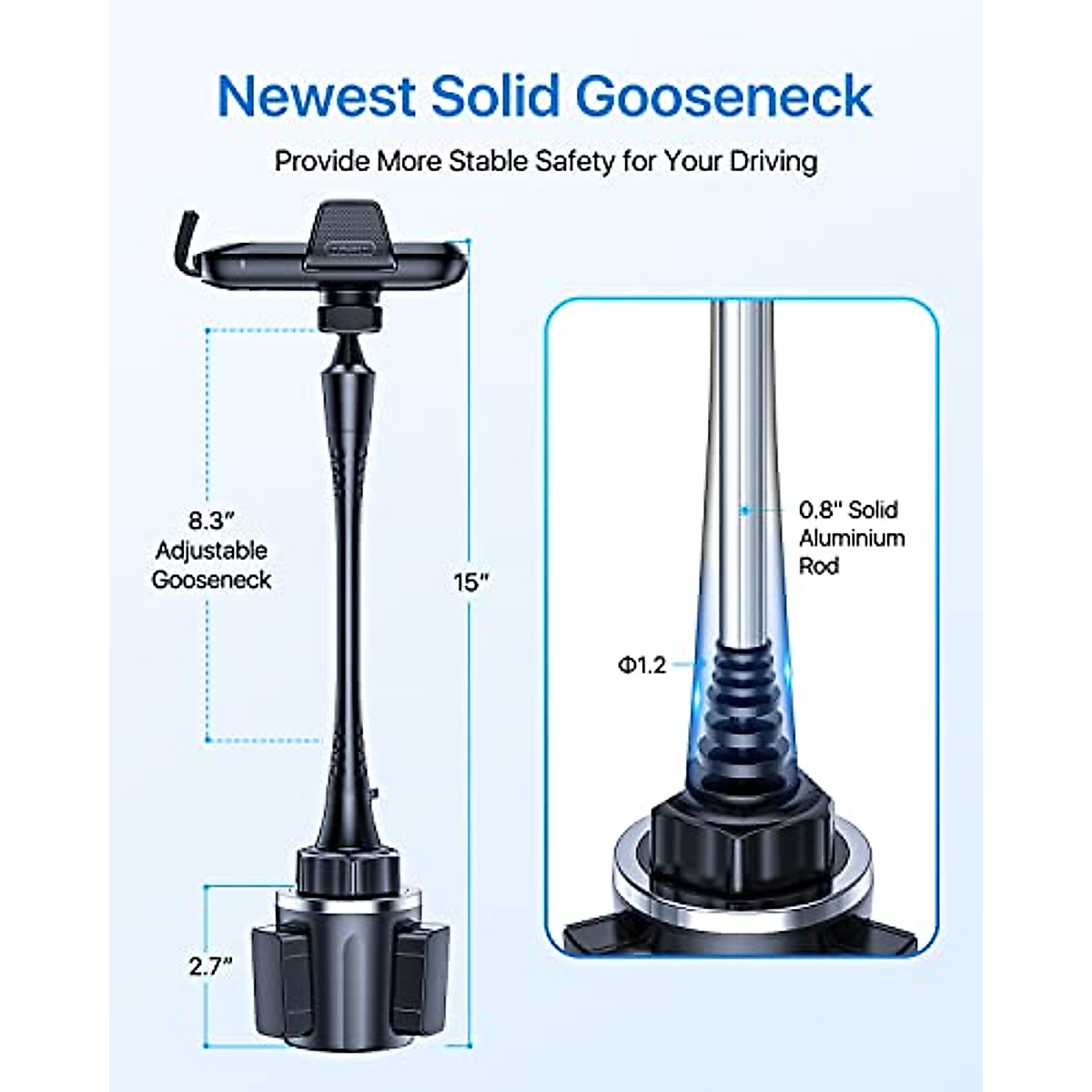 [Fast Charging] andobil 15in Wireless Car Charger, [Upgraded Secure Chip] Qi Car Cup Phone Mount with Adapter Adjustable Gooseneck Cup Holder Charger Compatible with iPhone 14 13 12 Pro Max S22 S21