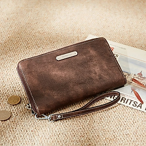 BOSTANTEN Leather Wallets for Women RFID Blocking Zip Around Credit Card Holder Phone Clutch, Deep Coffee