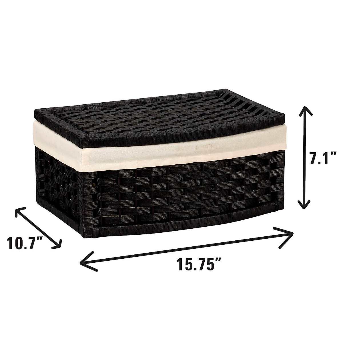 Household Essentials Hand-Woven Paper Rope Basket with Lid and Liner, Black Stain