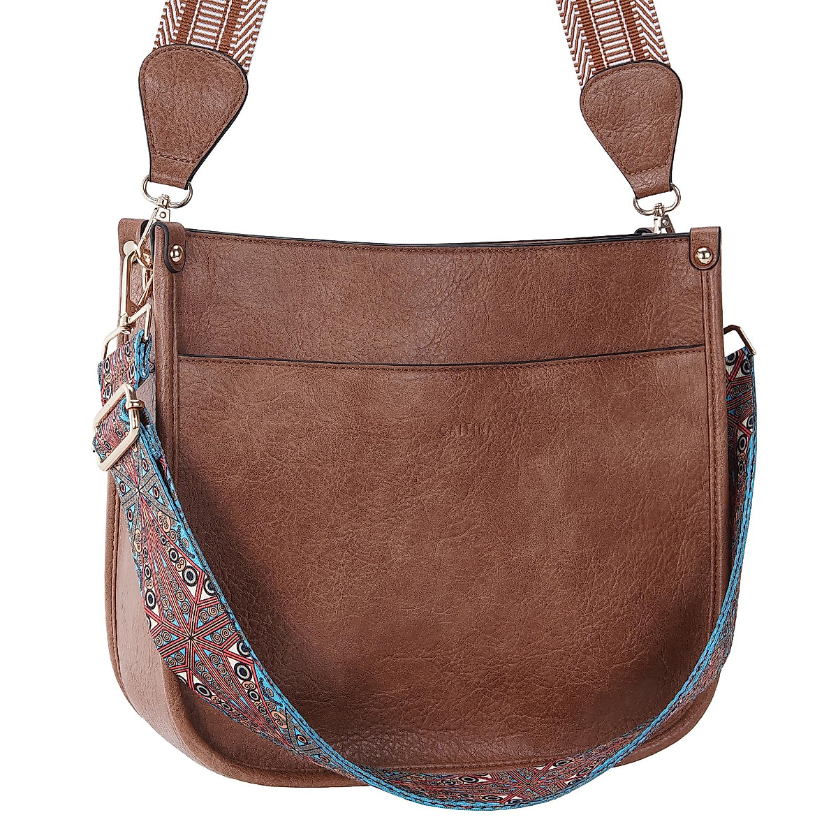 Caitina Crossbody Bag For Women Vegan Leather Hobo Handbag Designer Crossbody Purses Bucket Bag For Women with 2PCS Adjustable Strap(Beige)