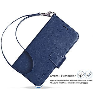 Arae Compatible with iPhone 13 Pro Max Case Wallet Flip Cover with Card Holder and Wrist Strap for iPhone 13 Pro Max 6.7 inch-Blue