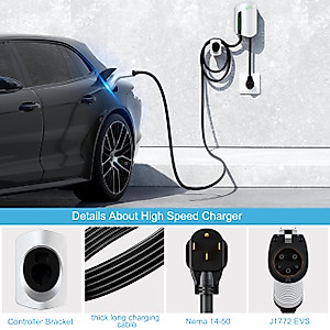 QPQ Level 2 EV Charger, 40Amp 240V Hardwired EV Fast Charge Station, Wall Charger Electric Vehicle Charging Stations with NEMA 14-50 25FT Cable FCC/UL/ROHS for J1772 EV Charger for Home