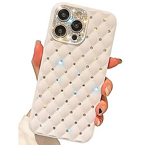 Kwhapoo Sparkly Compatible with iPhone 13 Pro Case with Bling Diamond, Glitter Flexible TPU Slim Fit Slip-Resistant Camera Protection Cases for Women Girls 6.1"(White)