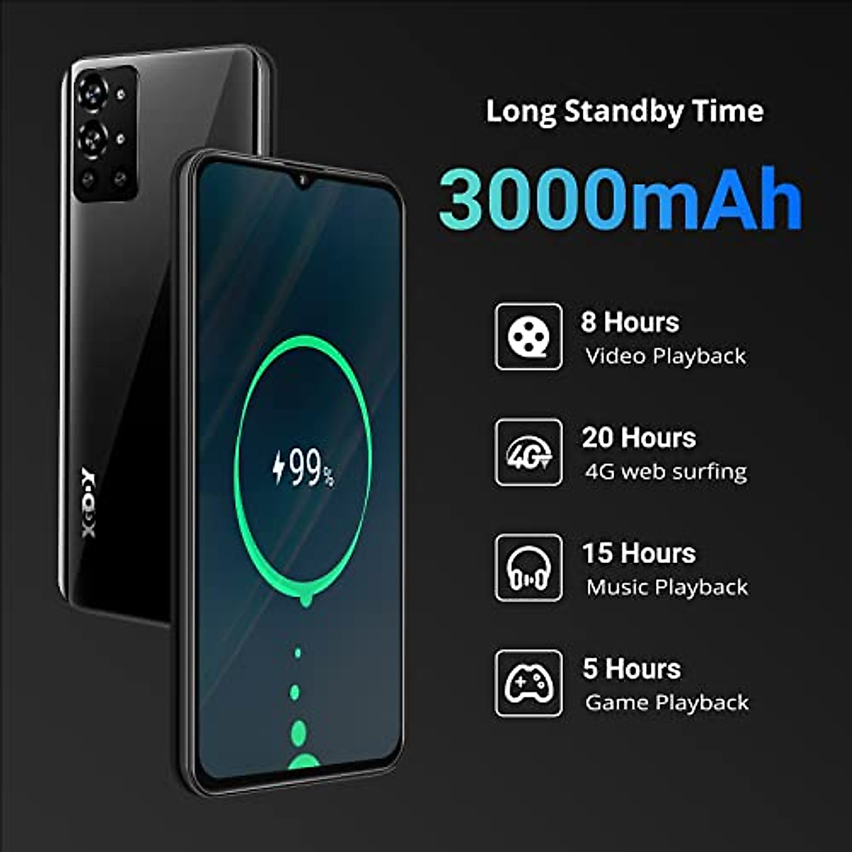 XGODY X14 Unlocked Smartphones, 6.52 Inch Large Screen 4G Dual Sim Mobile Phones, Dual 5MP + 256GB Extended Storage Cheap Cell Phones, Android 9.0 OS, 3000mAh Massive Battery, Face Recognition (Black)