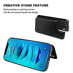 ONETOP Compatible with iPhone 14 Wallet Case with Card Holder, PU Leather Kickstand Card Slots Case, Double Magnetic Clasp and Durable Shockproof Cover 6.1 Inch (Black)