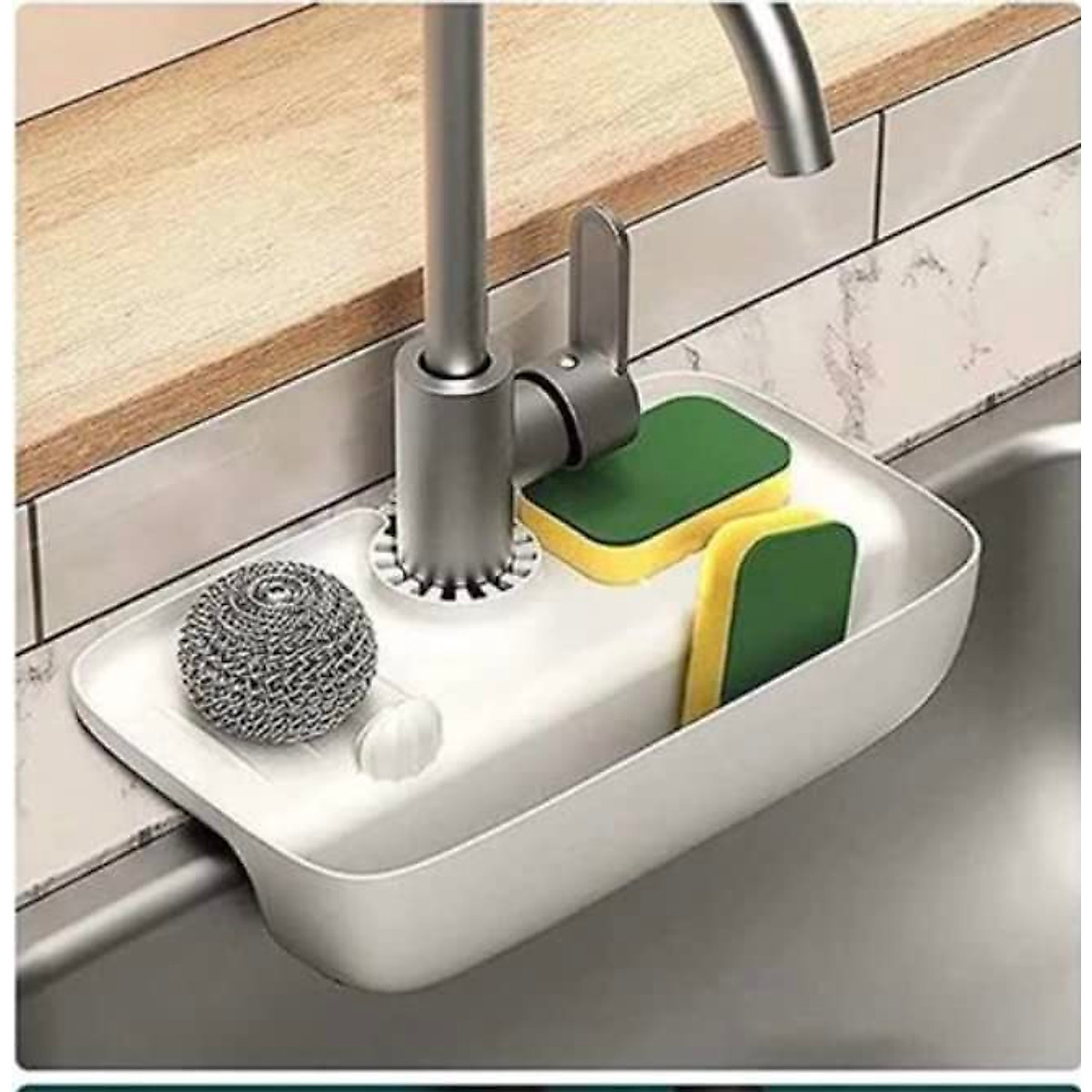 Kitchen Faucet Splash-Proof Draining Rack | Non-Slip Countertop Pad | Storage Rack Mat for Faucet to Keep Sponge | Water Collection Pad | White Rack | Orange Rack (White)