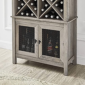 Home Source Bar Cabinet Bookshelf with Wire Mesh Doors in Stone Grey