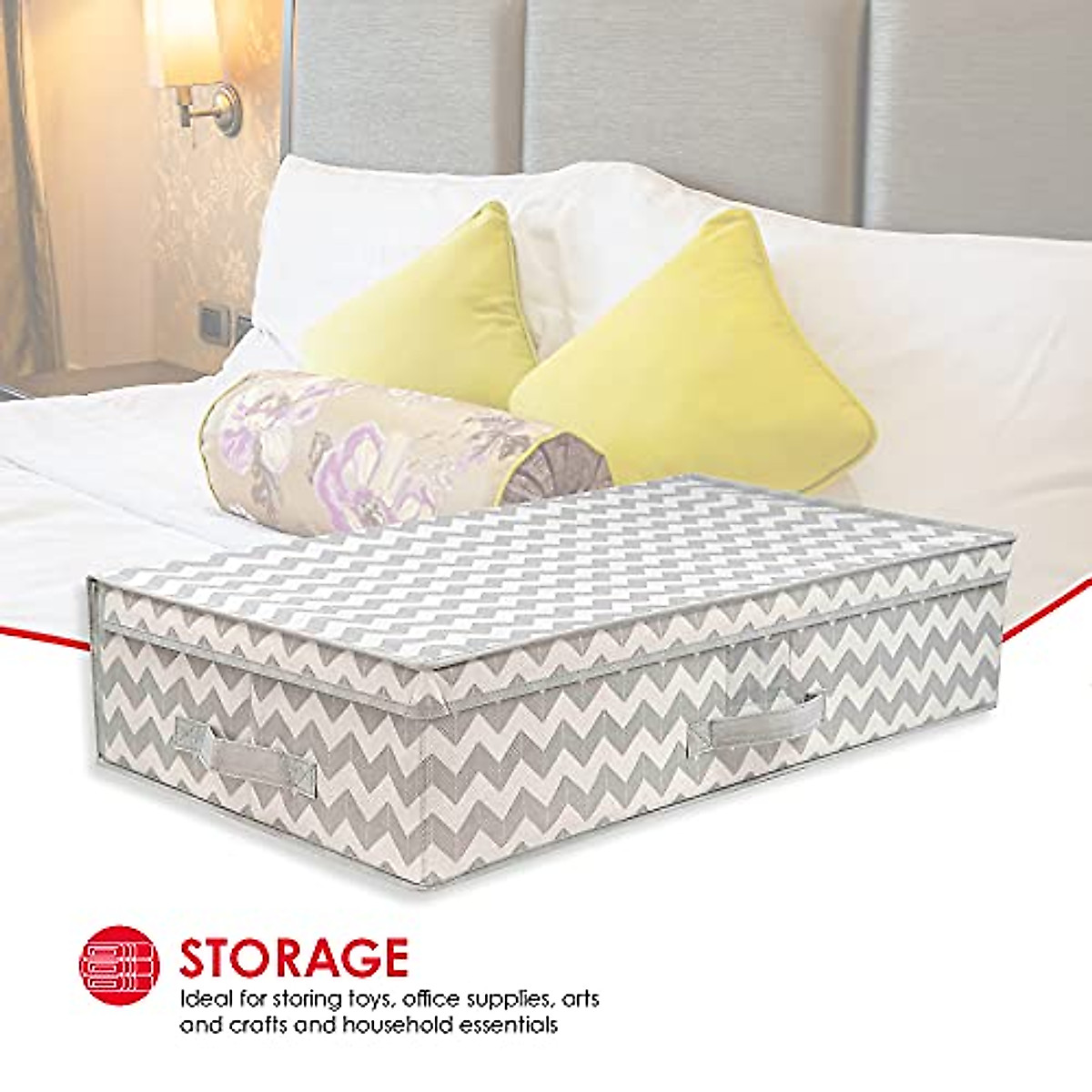 Home Basics Chevron Collection Under The Bed Storage and Organization, Bags, Bins, Boxes, with Handle for Comforter, Clothes, Blanket, Shoes, Sweaters, Grey