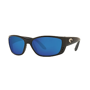 Costa Man Sunglasses Matte Black Frame, Blue Mirror Lenses, 64MM