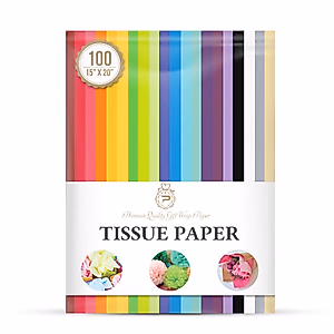 Tissue Paper for Gift Wrapping (100 Sheets) 20 Assorted Colors, Gift Bags, Packaging, Floral, Birthday, Holidays, Christmas, Halloween, and DIY Crafts 15" X 20" Inch