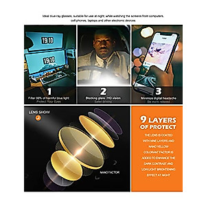 ANYLUV Blue Light Blocking Glasses Men Computer Gaming Blue Screen Glasses Mens Blue Light Blocker Glasses Rectangle Metal frame UV400 Orange Lens