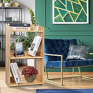 YCICI Bookshelf, 3 Tier Wooden Bookcase, Freestanding Display Storage Shelves Open Bookcase for Bedroom, Living Room and Office (Natural, 3 Tier)