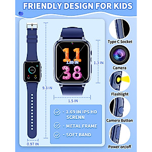 Kids Game Smart Watch Gift for Boys Age 6-12 with 26 Games Audio Stories Video Camera Music Player Pedometer Learning Card Flashlight 12/24hr, Kids Smart Watch Boys Toys for 7 8 9 10 Year Old Boys